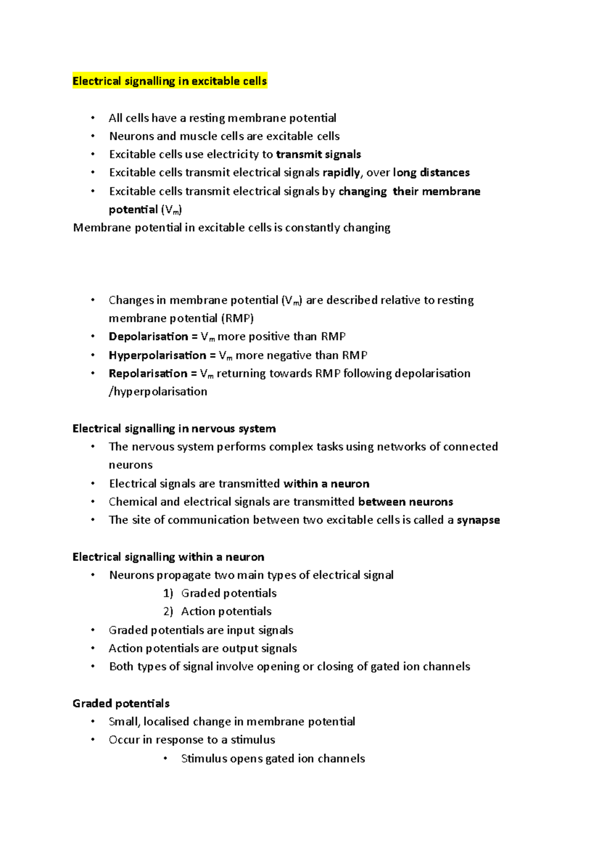 Electrical signalling in excitable cells - Graded potentials can be ...