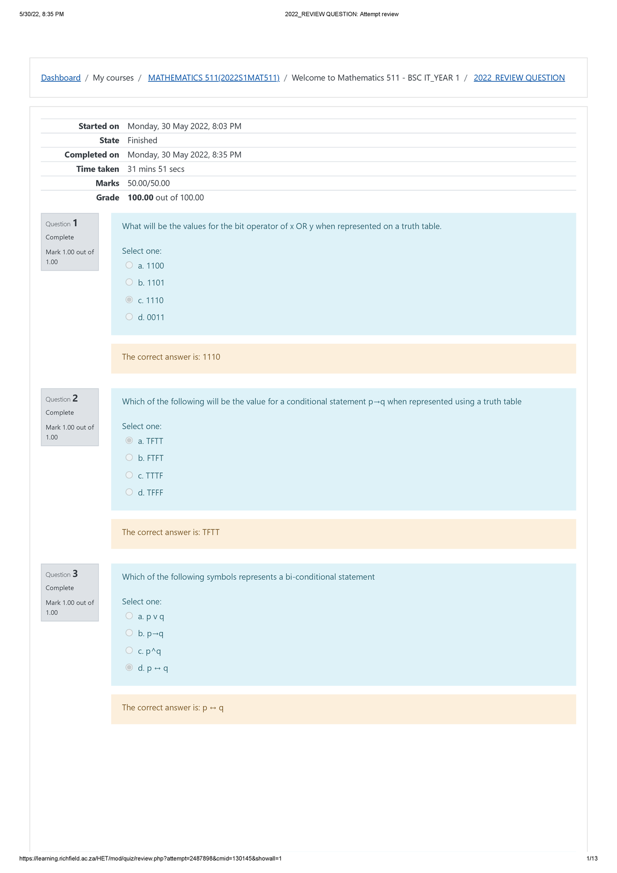 Lincy Maths Review Questions - Dashboard / My courses / MATHEMATICS 511 ...