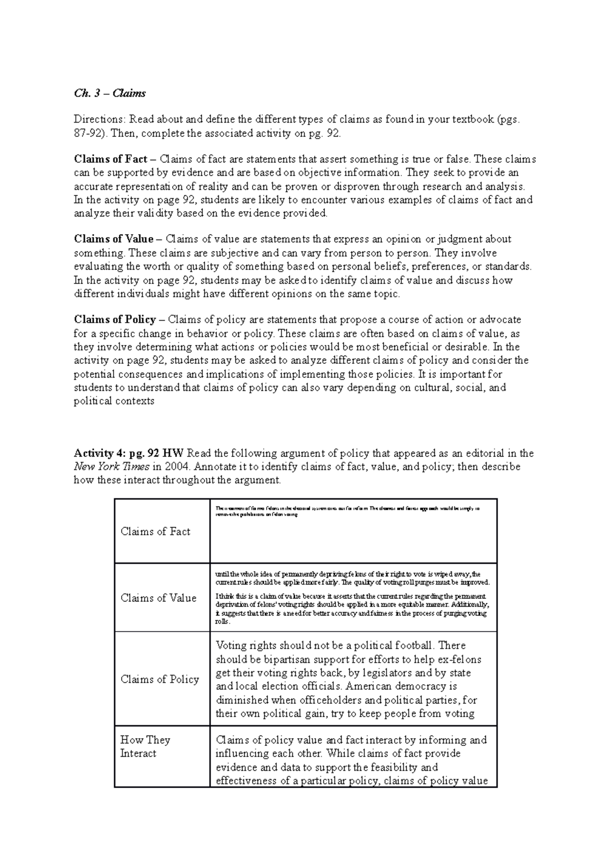 Claims Activity 4Virtual - Ch. 3 – Claims Directions: Read about and ...