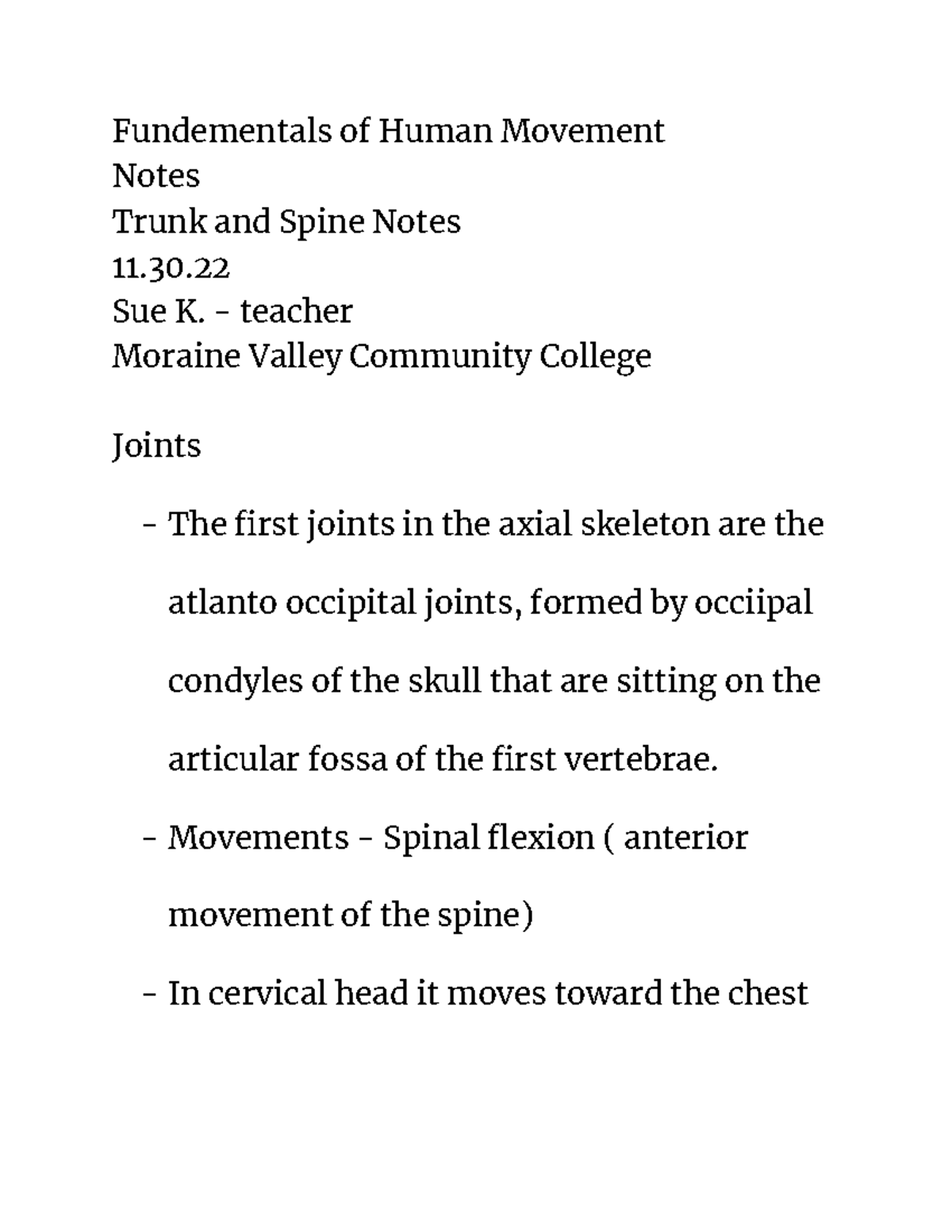 Movements of the spine and trunk - Fundementals of Human Movement Notes ...