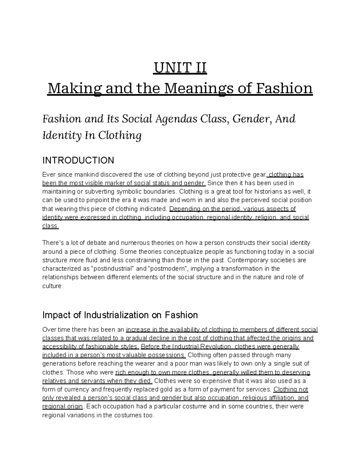 Making and the Meanings of Fashion - UNIT II Making and the Meanings of ...