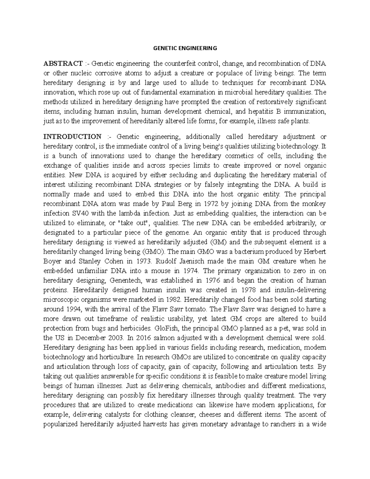Genetic Engineering - Lecture notes 3 - GENETIC ENGINEERING ABSTRACT ...