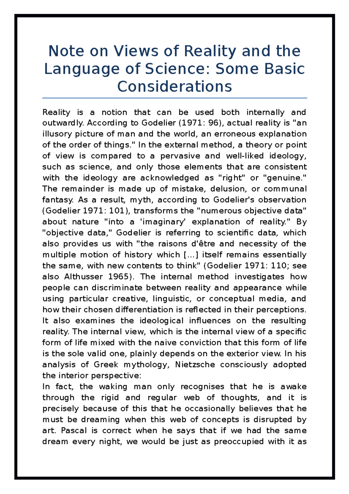 Note on Views of Reality and the Language of Science, Some Basic ...