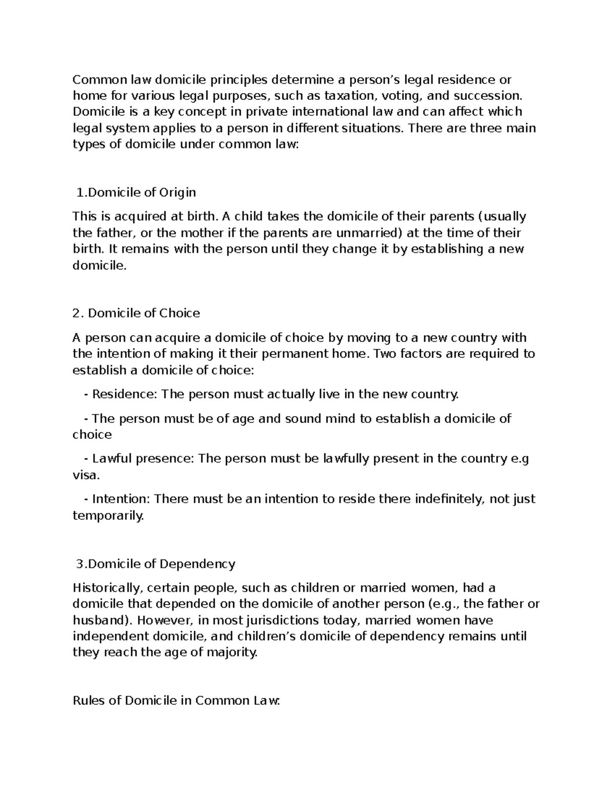Domicile Law - Common law domicile principles determine a person’s ...