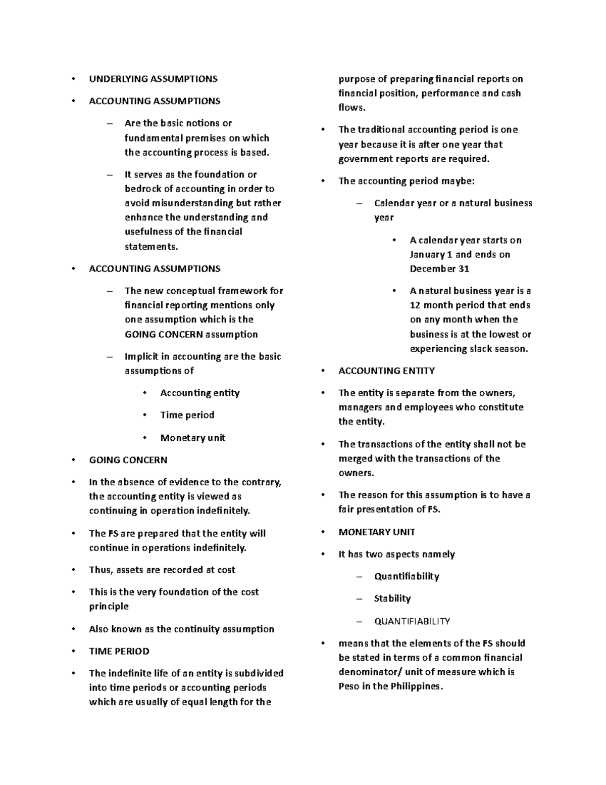 ACC 124 Handout (Lecture Notes on Conceptual Framework) - • UNDERLYING ...