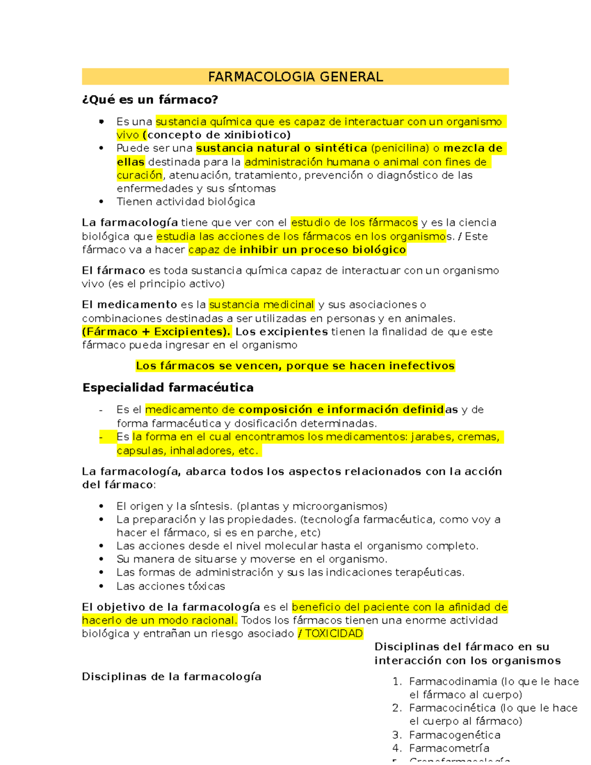 Farmacologia General - FARMACOLOGIA GENERAL ¿Qué es un fármaco? Es una ...