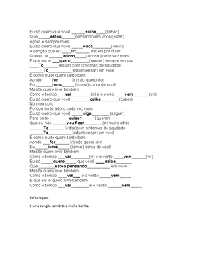 Presente DO Subjuntivo PORTUGUES 4 Tarefa numero um - Portugues ...