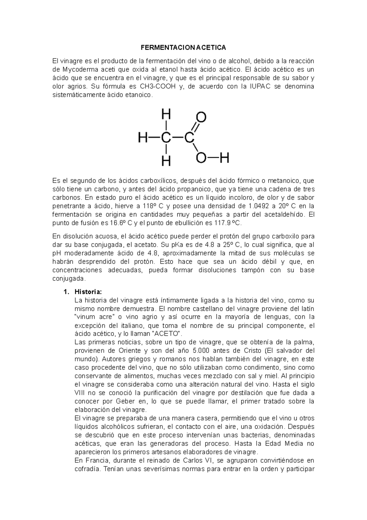 Fermentacion Acetica - FISICA 1 - FERMENTACION ACETICA El vinagre es el ...