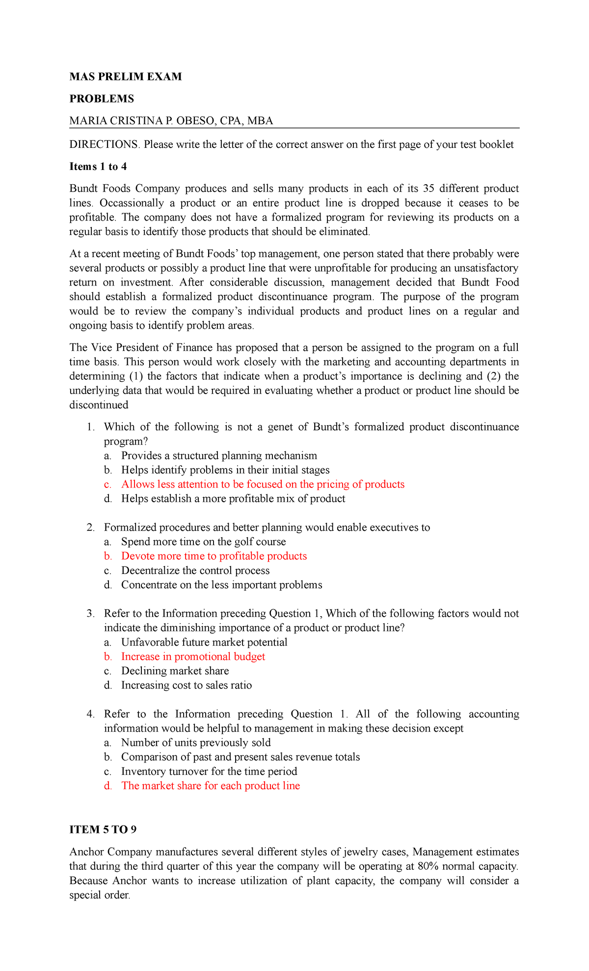 MAS Problem Prelim EXAM 2024 - MAS PRELIM EXAM PROBLEMS MARIA CRISTINA ...