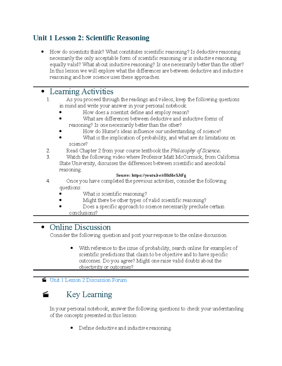 Unit 1 Lesson 2 week - Unit 1 Lesson 2: Scientific Reasoning How do ...