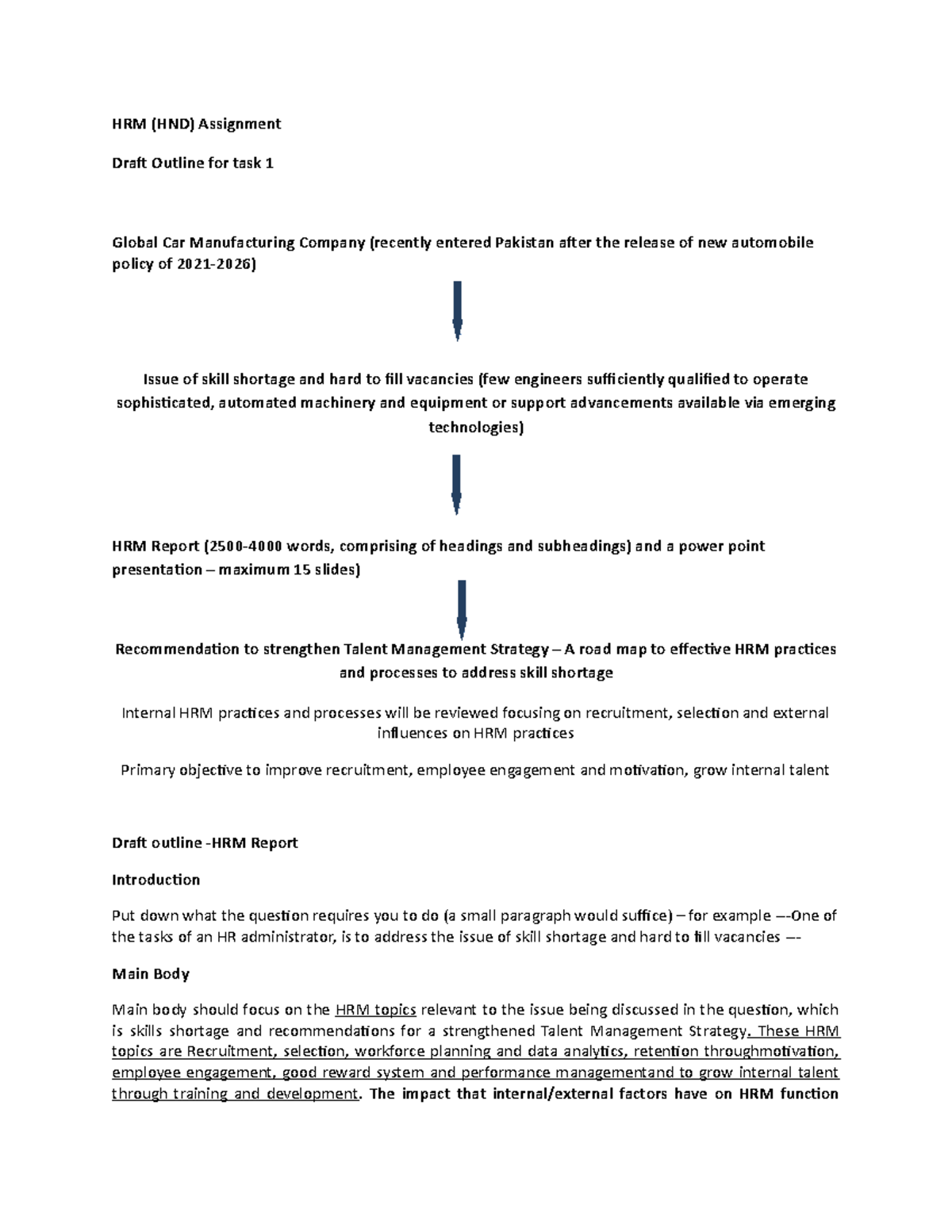 Assignment outline updated - HRM (HND) Assignment Draft Outline for ...