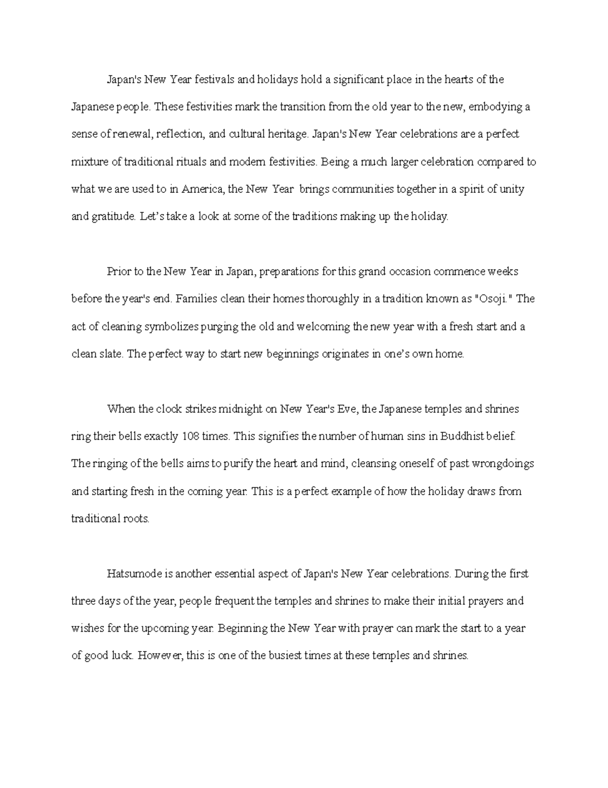 Writing Assignment 7 Japanese - Japan's New Year festivals and holidays ...