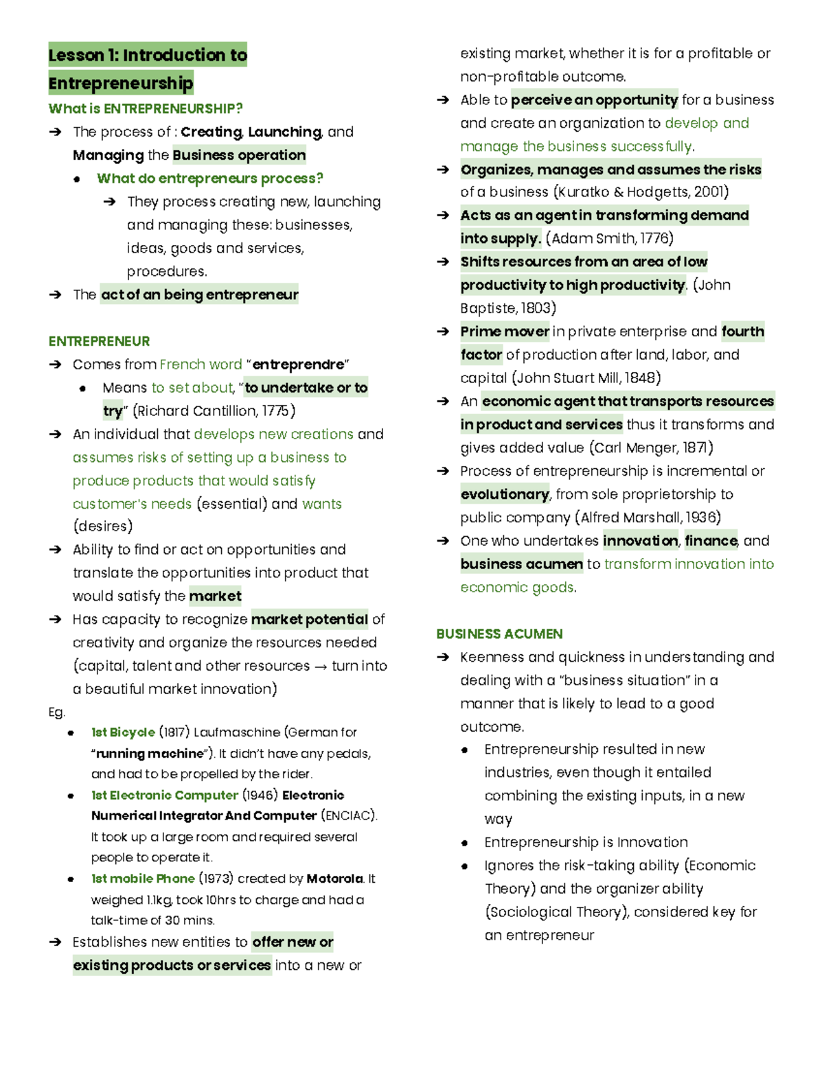 Entrepreneur Midterms Notes - Lesson 1: Introduction to ...