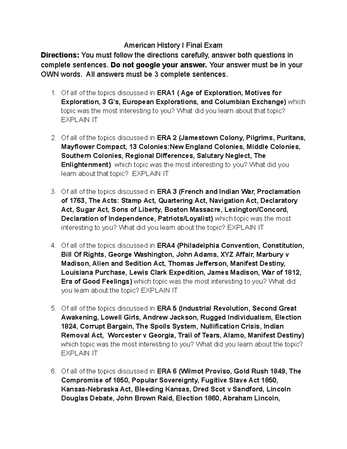 Daunte Walker - American History I Final Exam - American History I ...