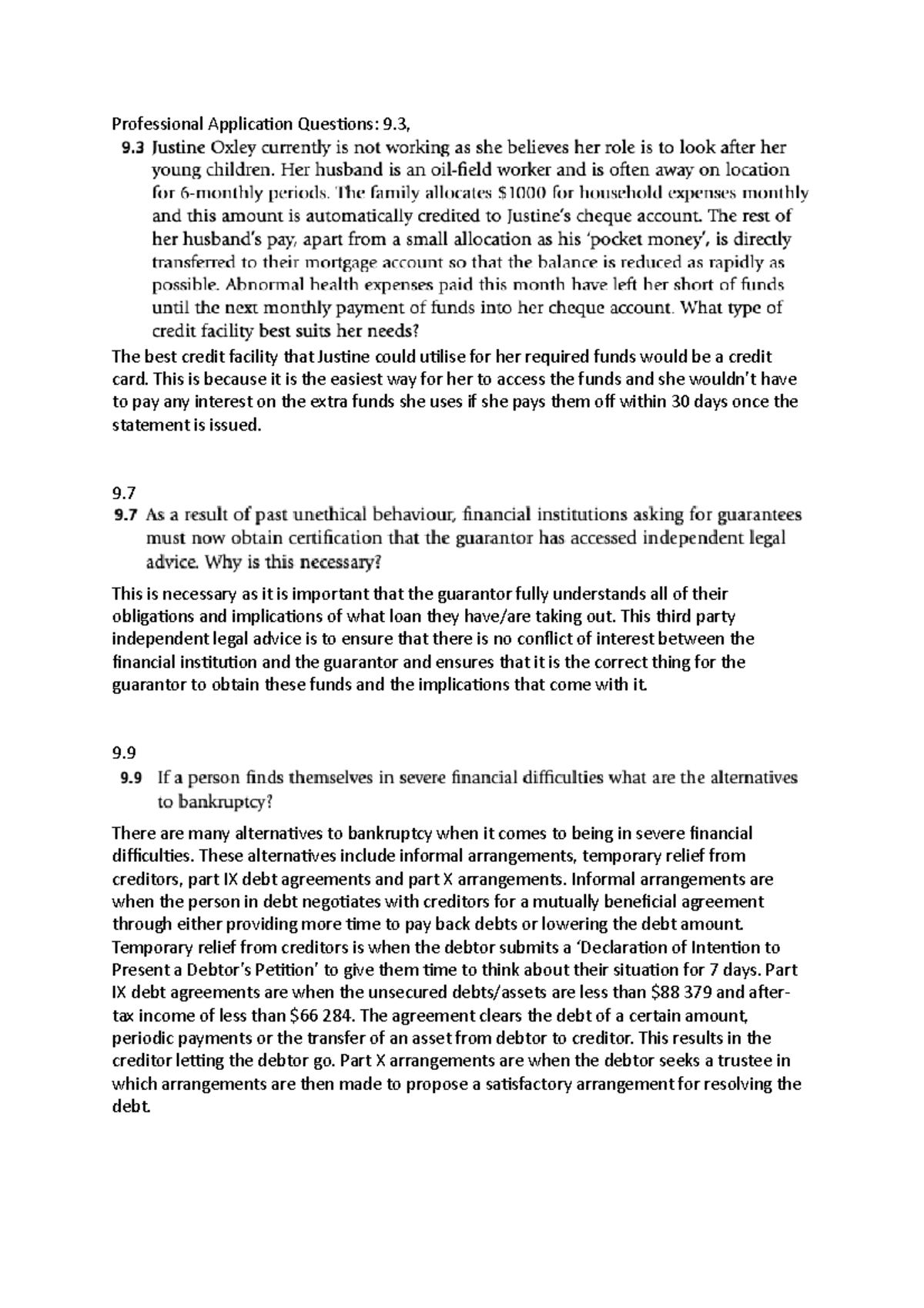 FIN111 Tutorial W11 - answers - Professional Application Questions: 9 ...
