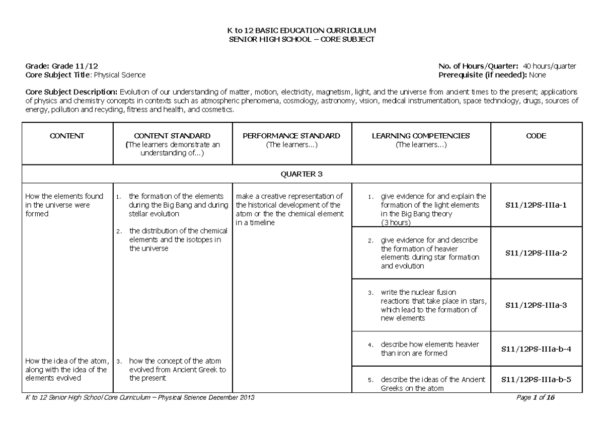 SHS Core Physical Science CG - SENIOR HIGH SCHOOL – CORE SUBJECT Grade ...