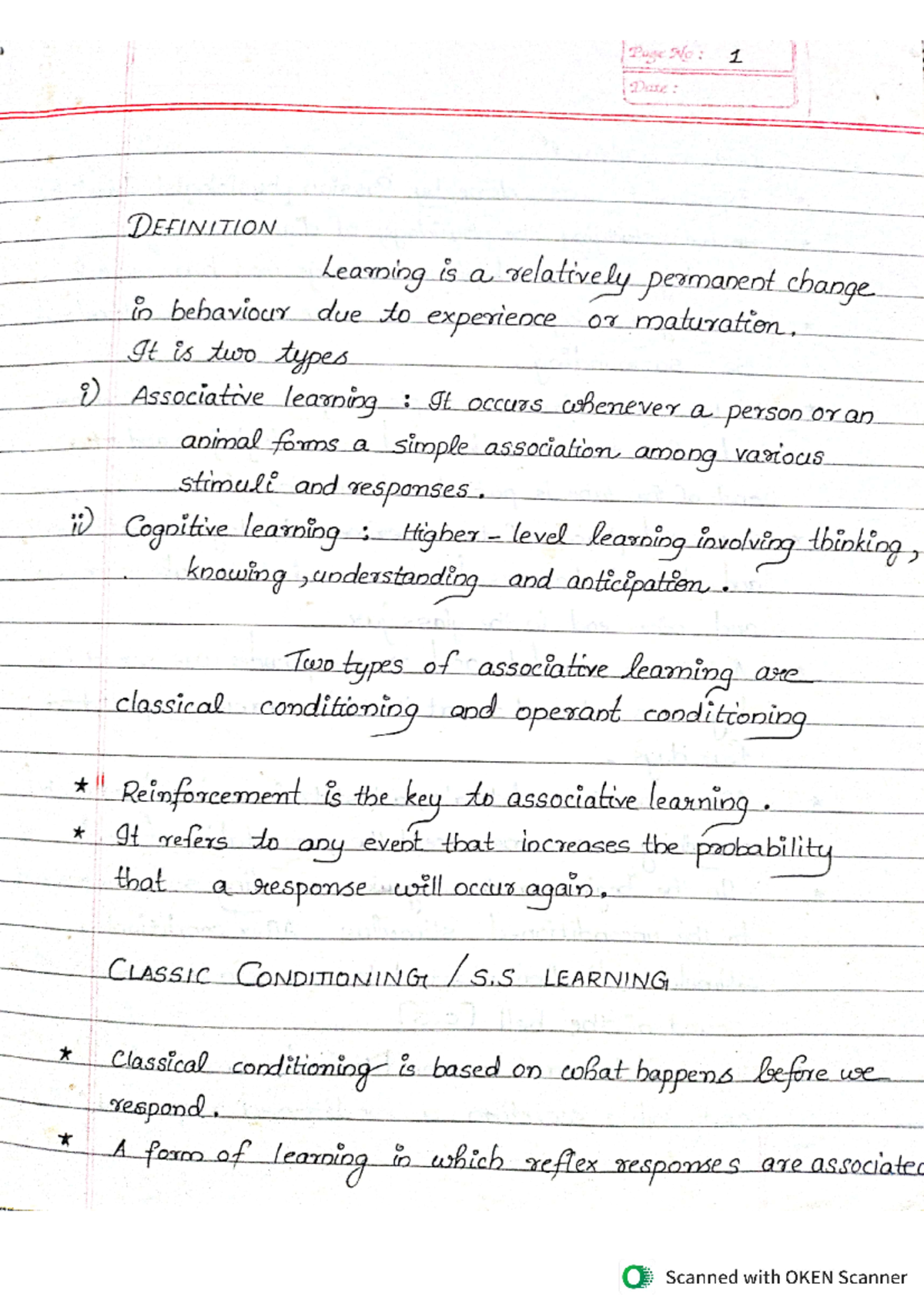 Module 1 Learning Written notes - Page No : 1 Date : DEFINITION ...