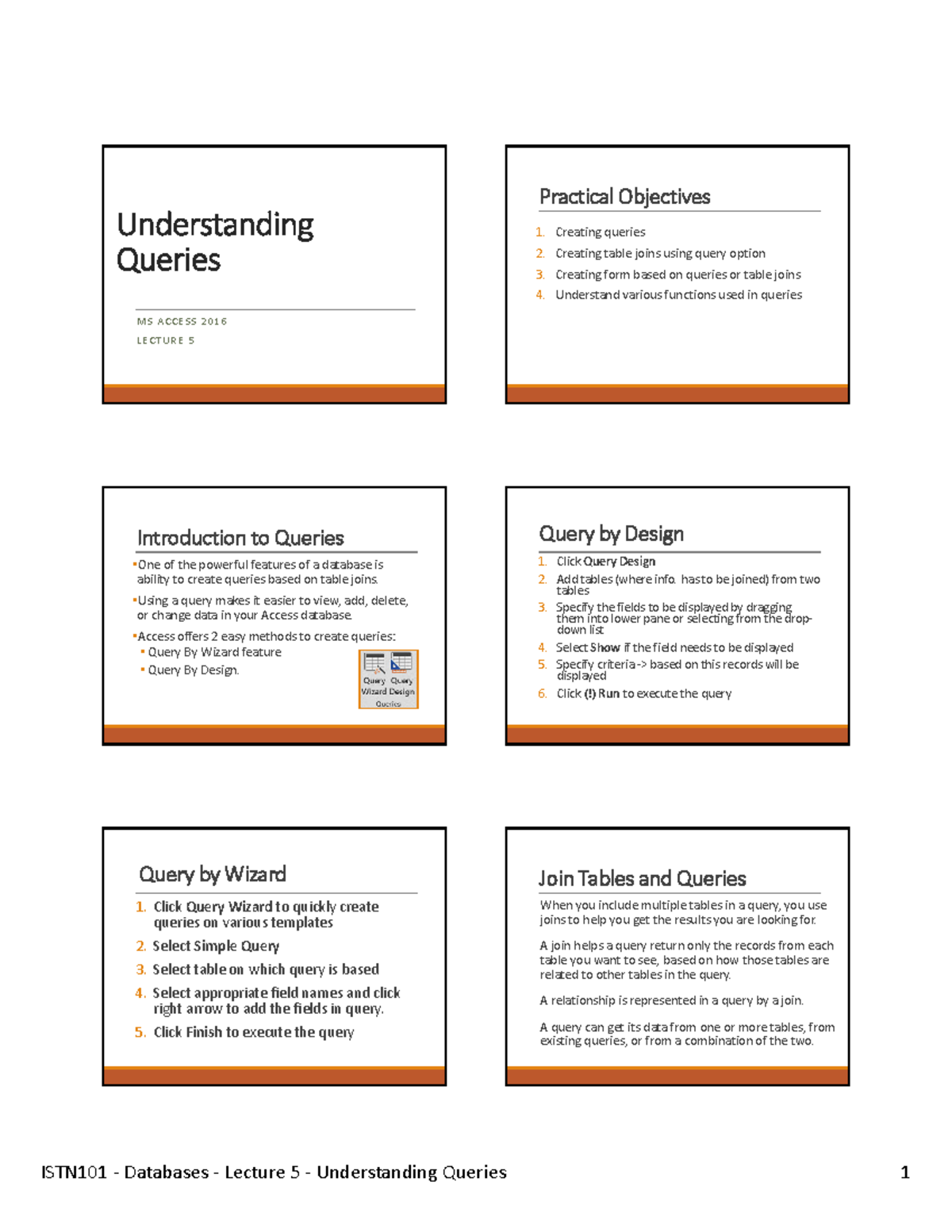 Lecture 5 - Understanding Queries istn101 - UQnMS ACCESS 2016LECTURE 5 ...