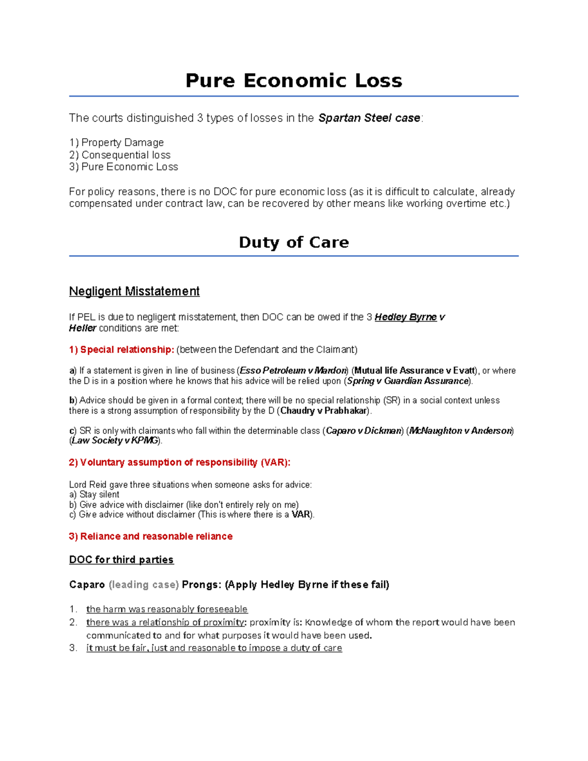 Pure Economic Loss - Pure Economic Loss The courts distinguished 3 ...