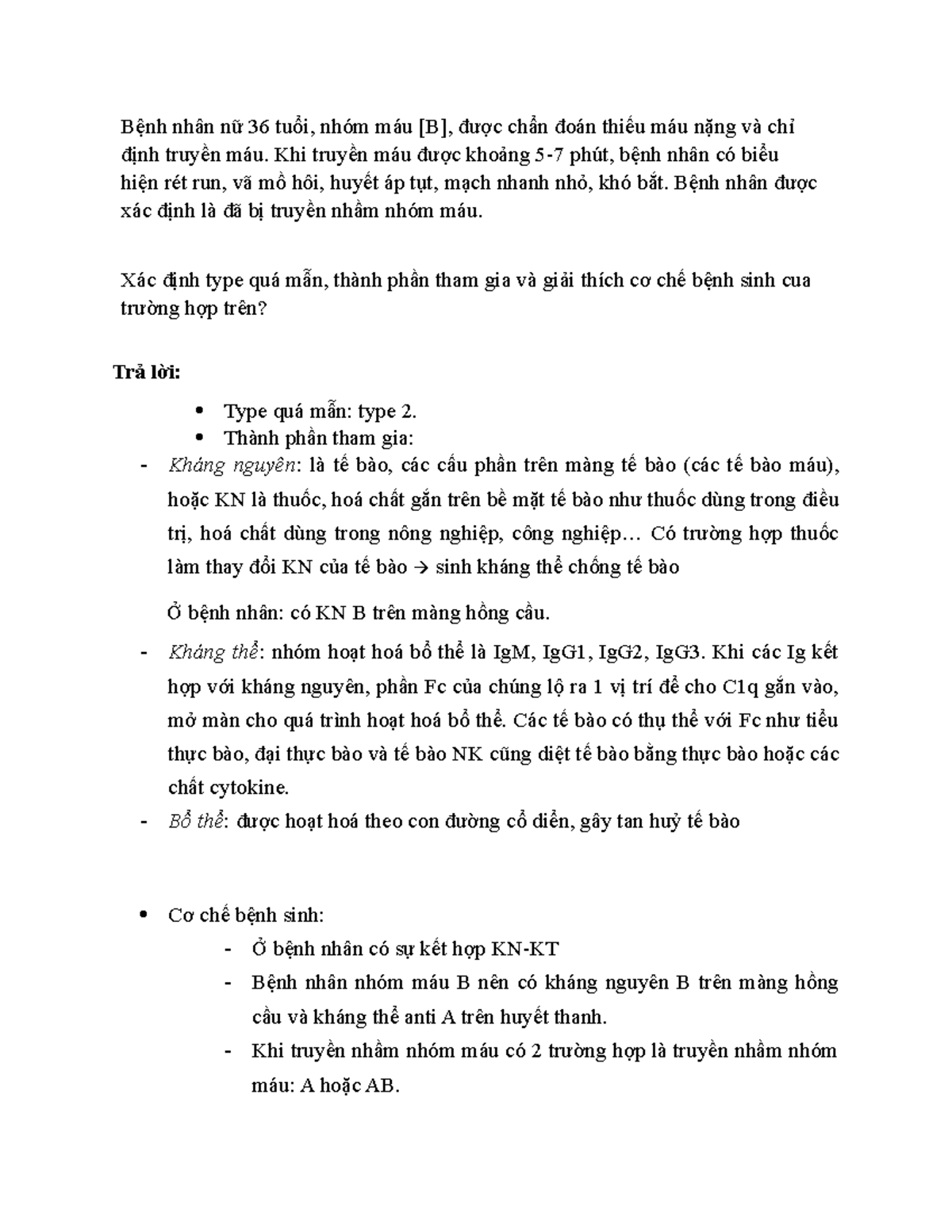 CLS QUA MAN BUOI 1 TH2 - sffff - Bệnh nhân nữ 36 tuổi, nhóm máu [B], được chẩn đoán thiếu máu ...