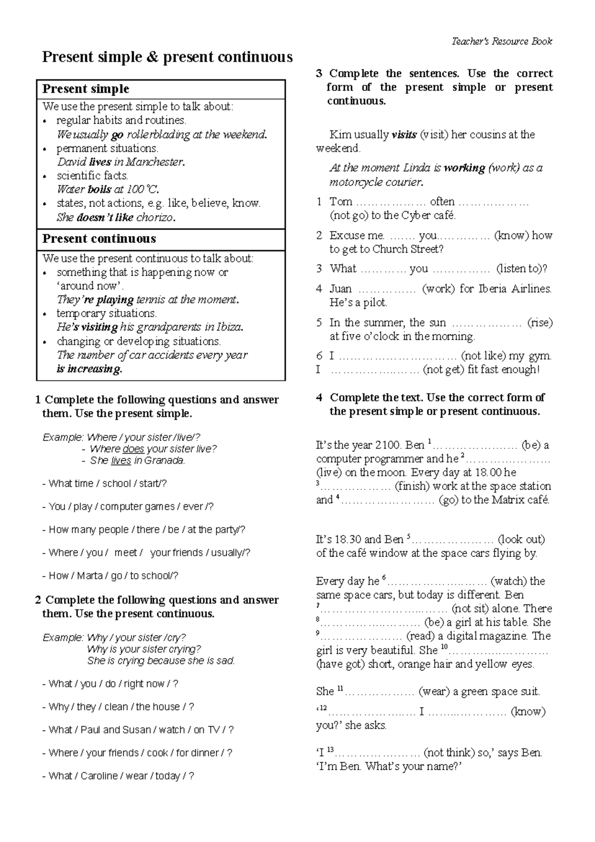 Present-simple-amp-present-continuous compress - Teacher's Resource Book Present simple & - Studocu