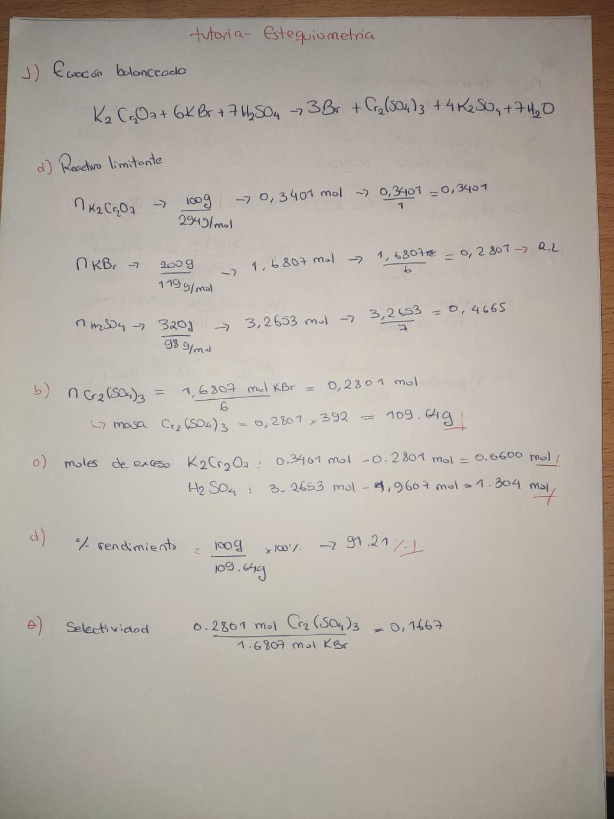Tutoria-Estequiometria OPU - tutoria- Estequiumetria 1) Ewacion ...