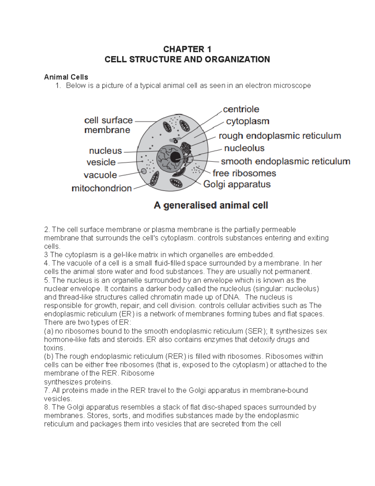 Chapter 1 CELL Structure AND Organization - CHAPTER 1 CELL STRUCTURE ...
