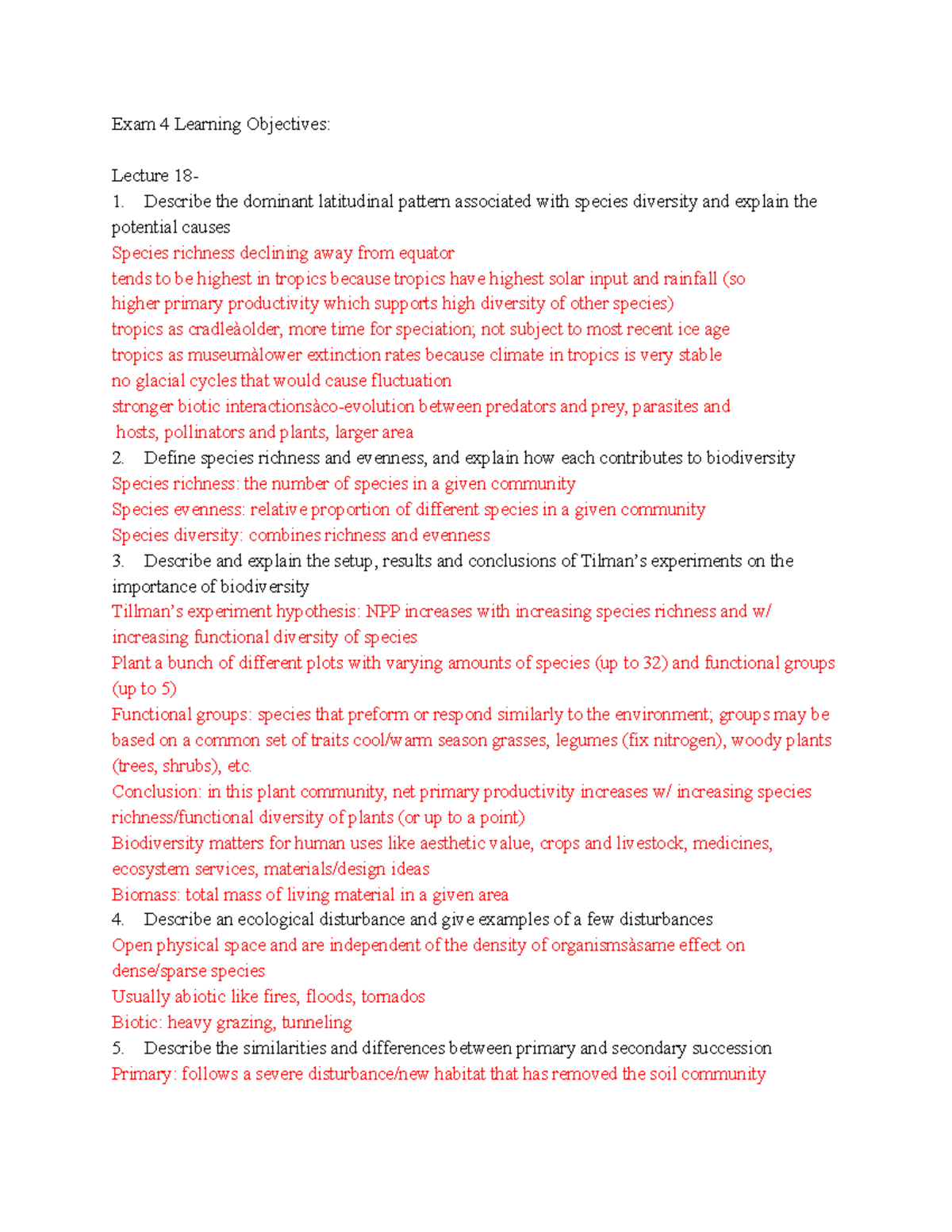 Bio 171-Exam 4 Learning Objectives - Exam 4 Learning Objectives ...