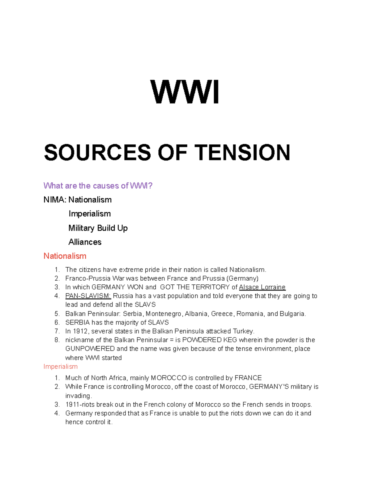 World History WWI - WWI SOURCES OF TENSION What are the causes of WWI ...