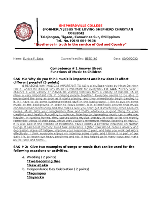 Answersheet #2 - Module - SHEPHERDVILLE COLLEGE (FORMERLY JESUS THE ...
