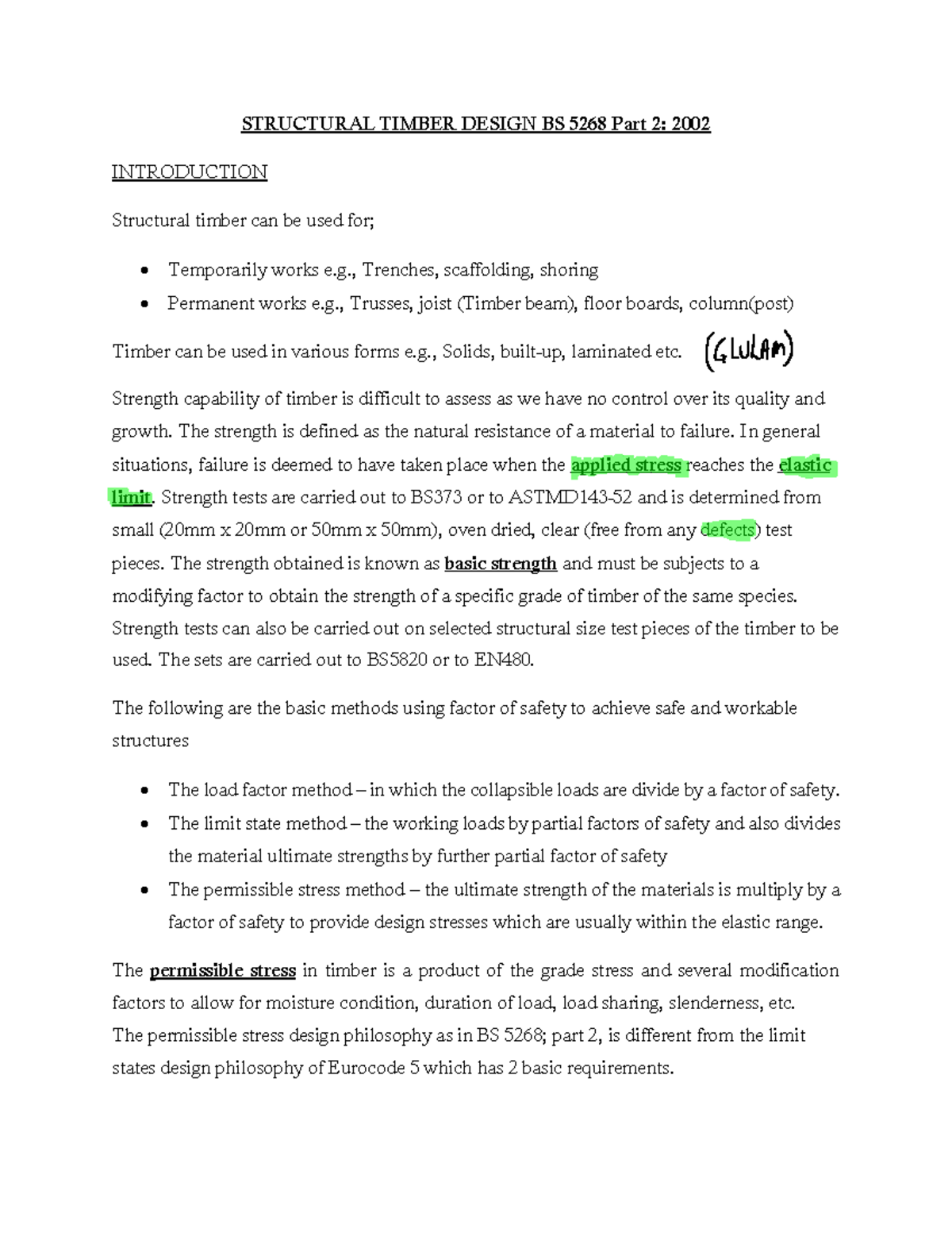 Timber design lesson 1 - STRUCTURAL TIMBER DESIGN BS 5268 Part 2: 2002 ...