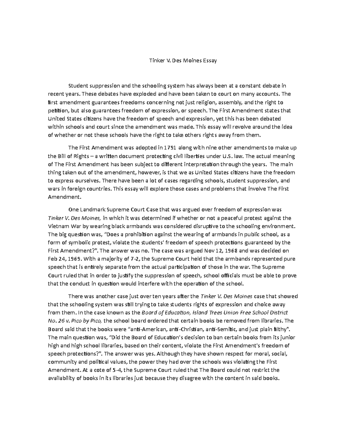 Writing Your Informative Explanatory Article - Tinker V. Des Moines ...