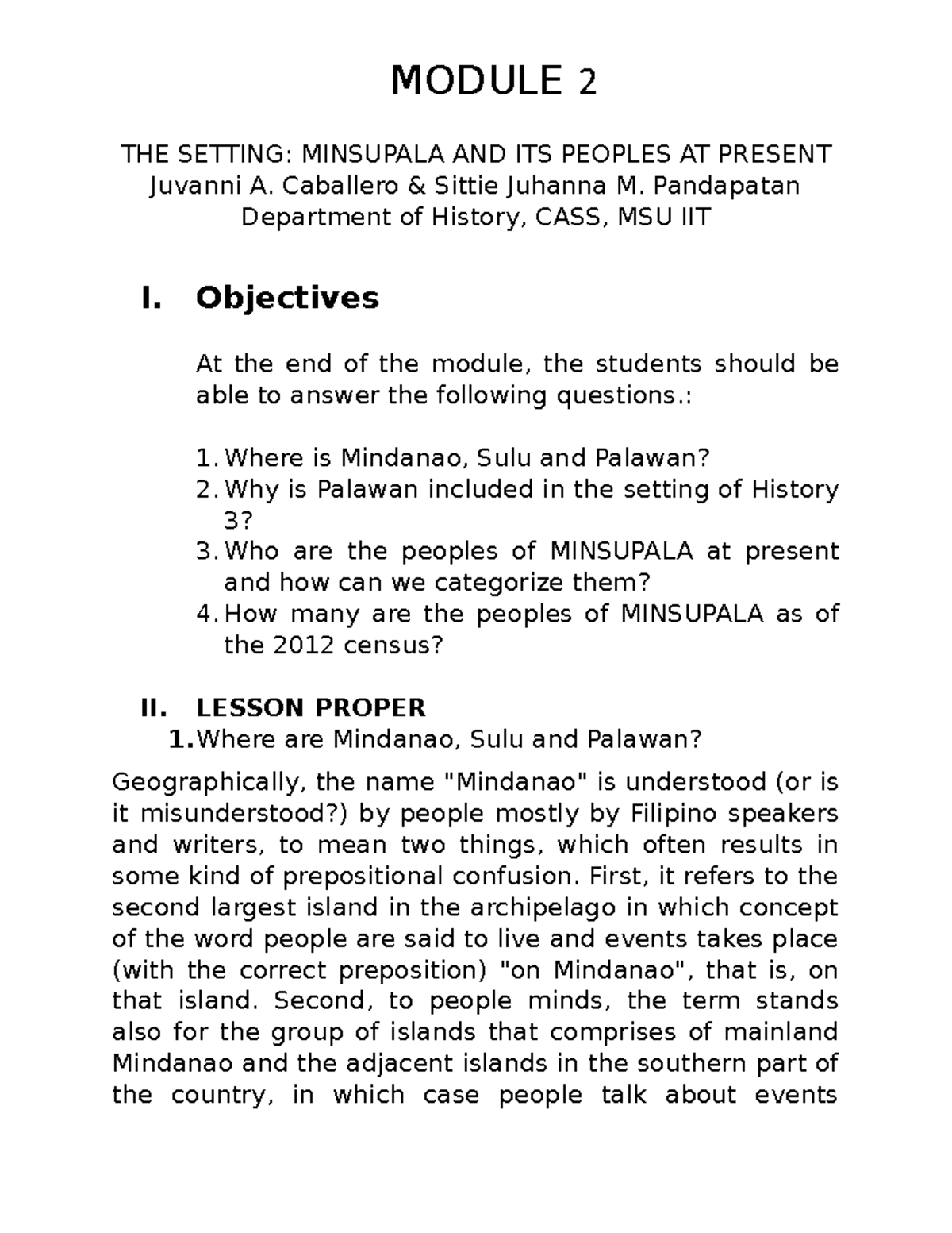 Module 2 - Some information that relates to the History of Mindanao ...