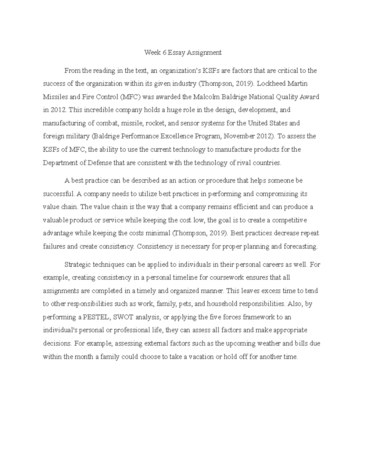 Week 6 Essay Assignment - Week 6 Essay Assignment From the reading in ...