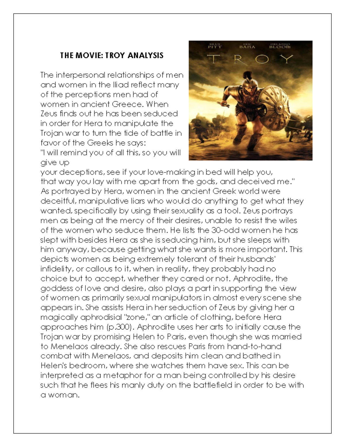 Troy movie - THE MOVIE: TROY ANALYSIS The interpersonal relationships ...