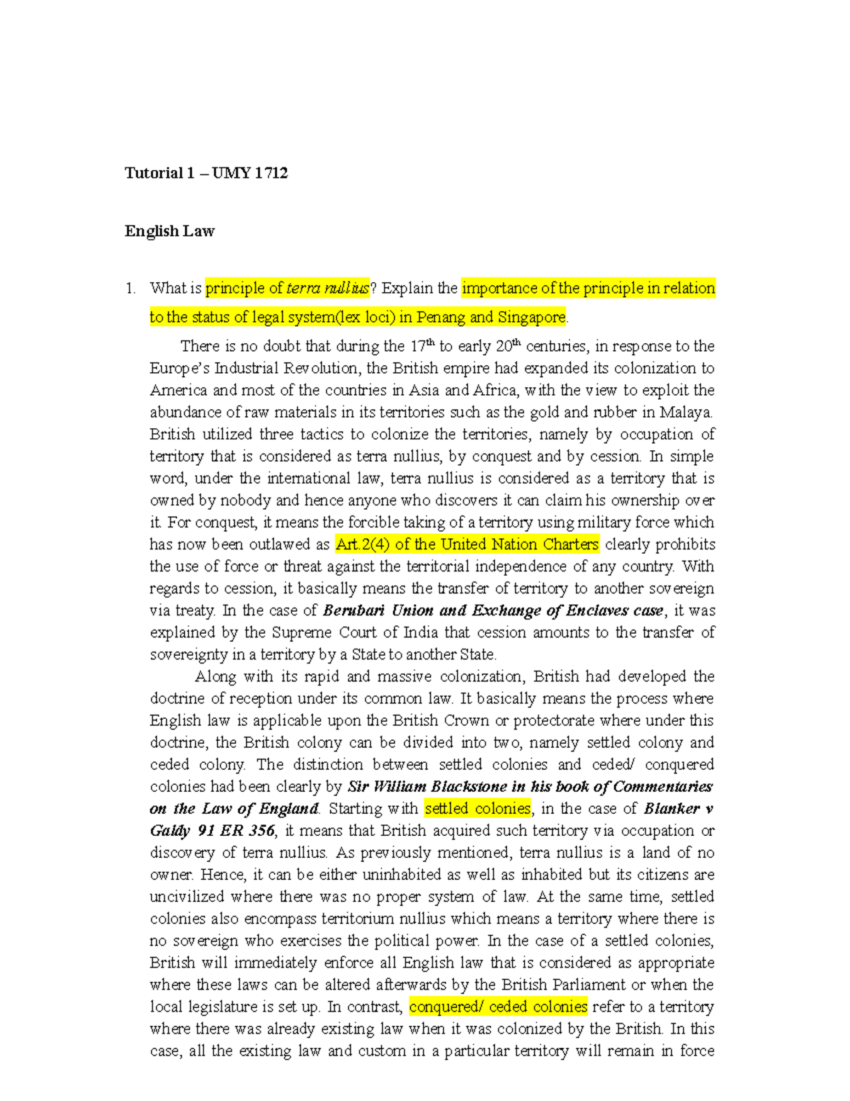 Tutorial 1- Use it at your own risk - Tutorial 1 – UMY 1712 English Law ...