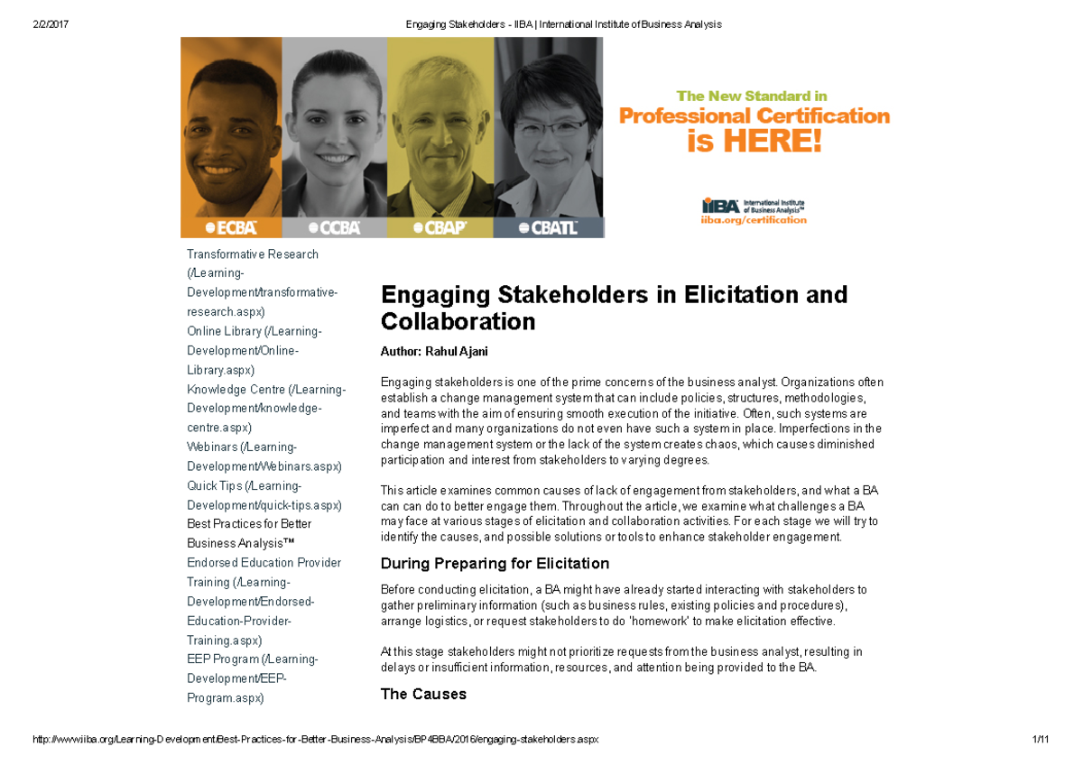 Reading#2-Engaging Stakeholders - IIBA International Institute of ...