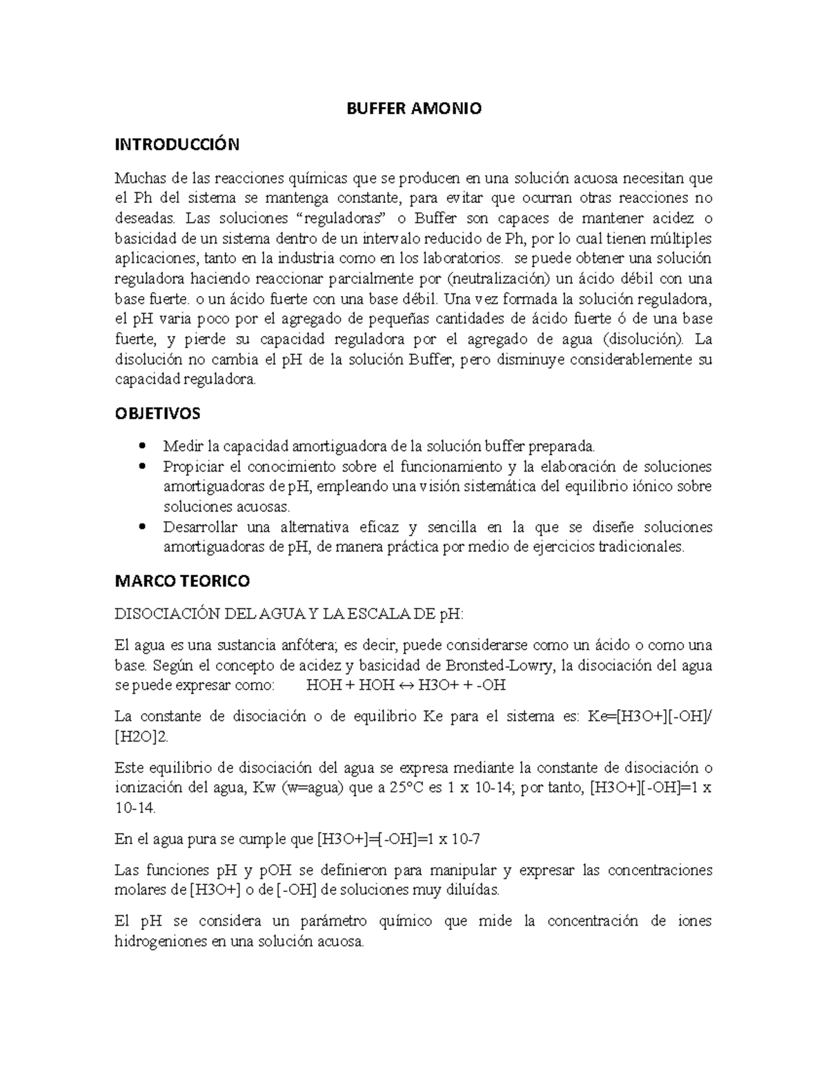 Buffer Amonio PRACTICA DE LAB - BUFFER AMONIO INTRODUCCIÓN Muchas de ...