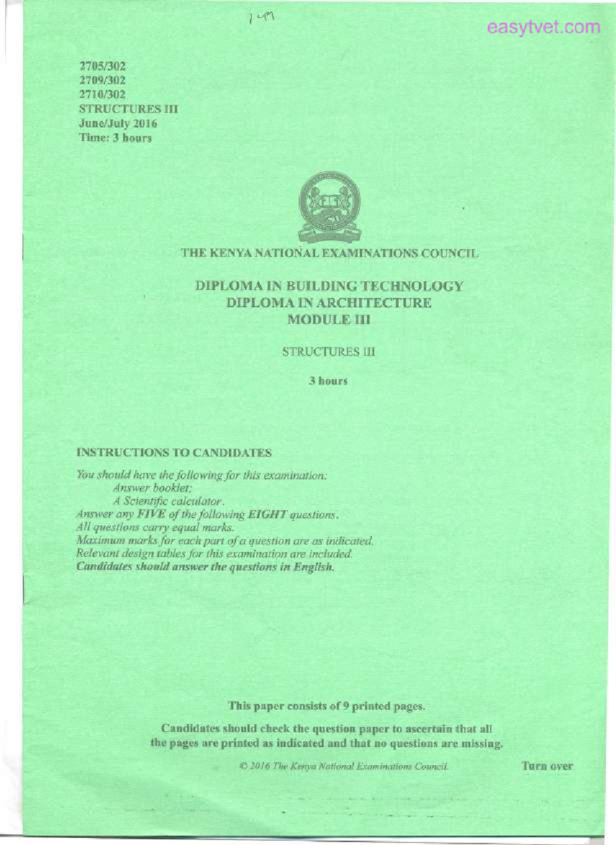 2016 july - Revision questions - 2705/ 2709/ 2710/ STRUCTURES III June ...