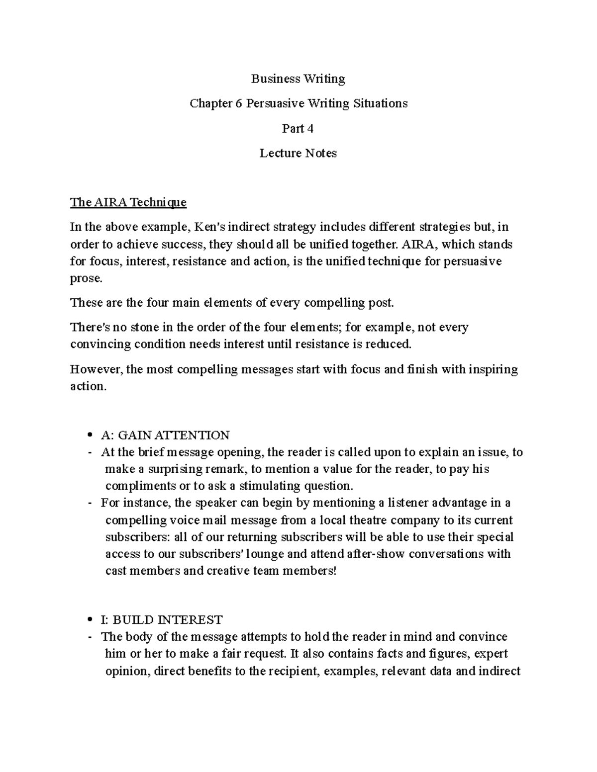 Business Writing Lecture Notes Ch 6 Part 4 - Business Writing Chapter 6 ...