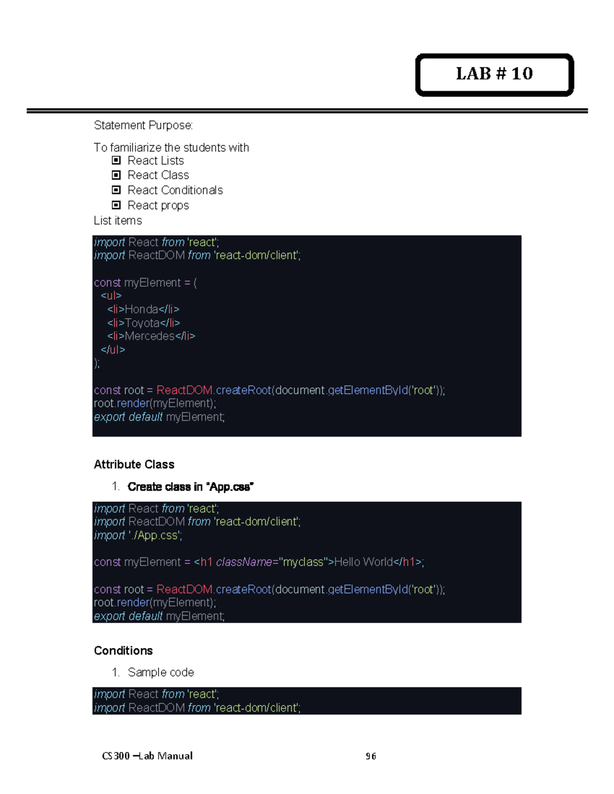 Pt13 - nonr - Statement Purpose: To familiarize the students with React ...