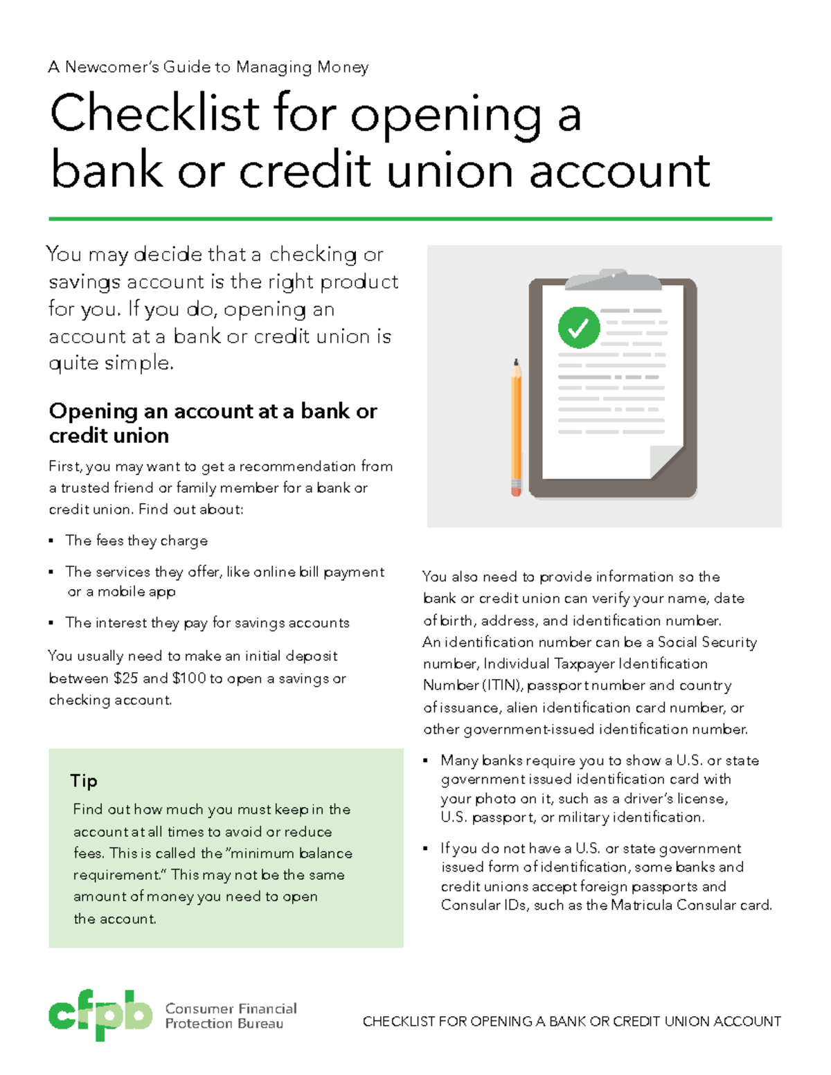 Cfpb checklist opening bank account web - Consumer Financial Protection ...