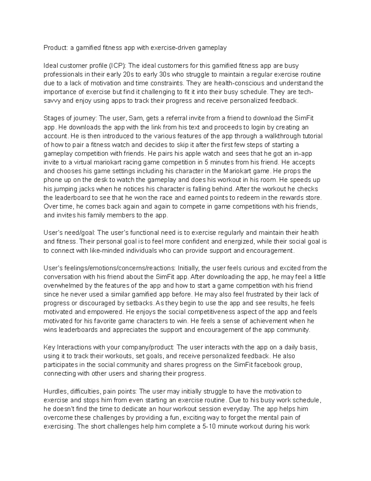 User narrative - Product: a gamified fitness app with exercise-driven ...