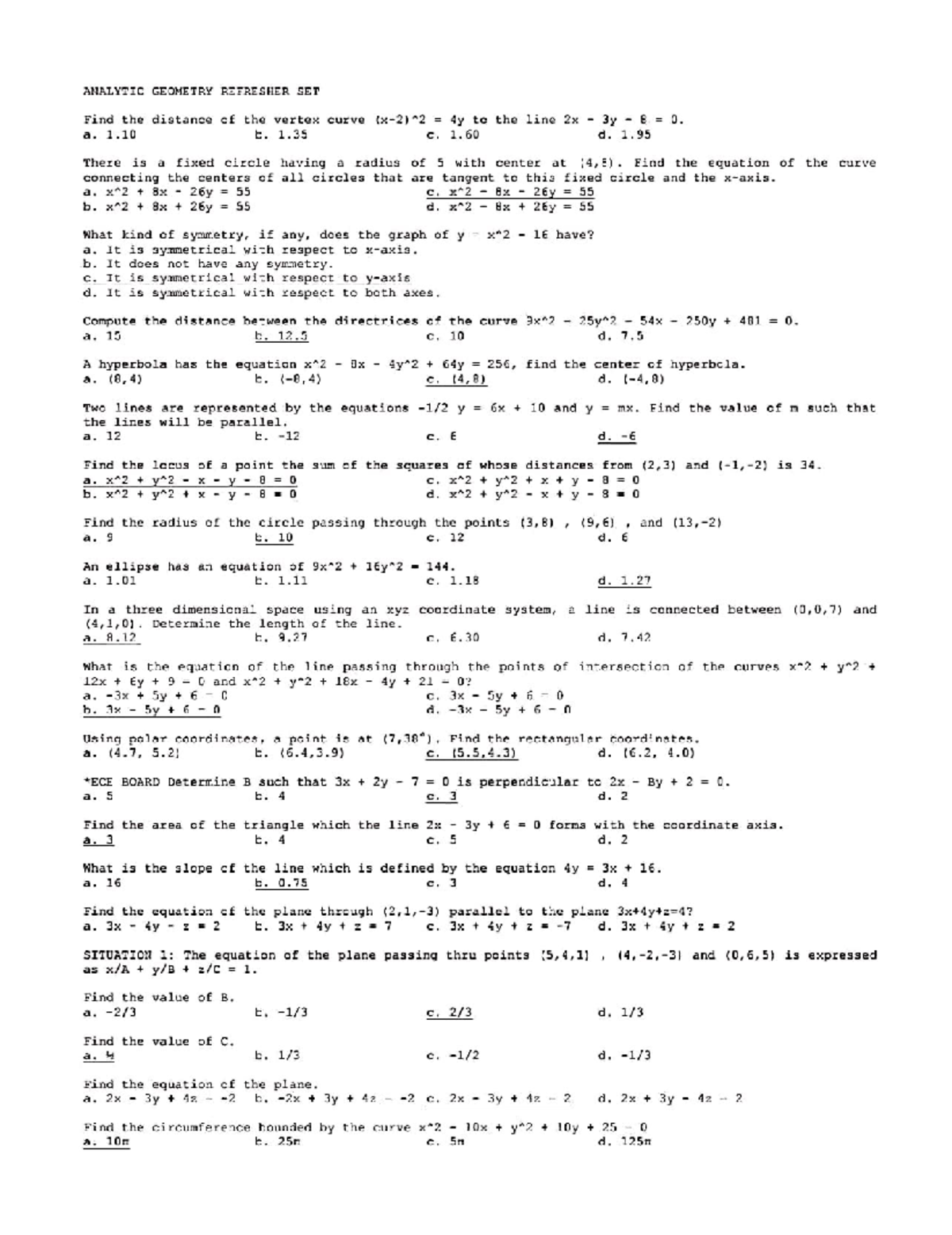 ACC788 289 - Xuxu - ANALYTIC GEOMETRY REFRESHER SET Find the distance ...