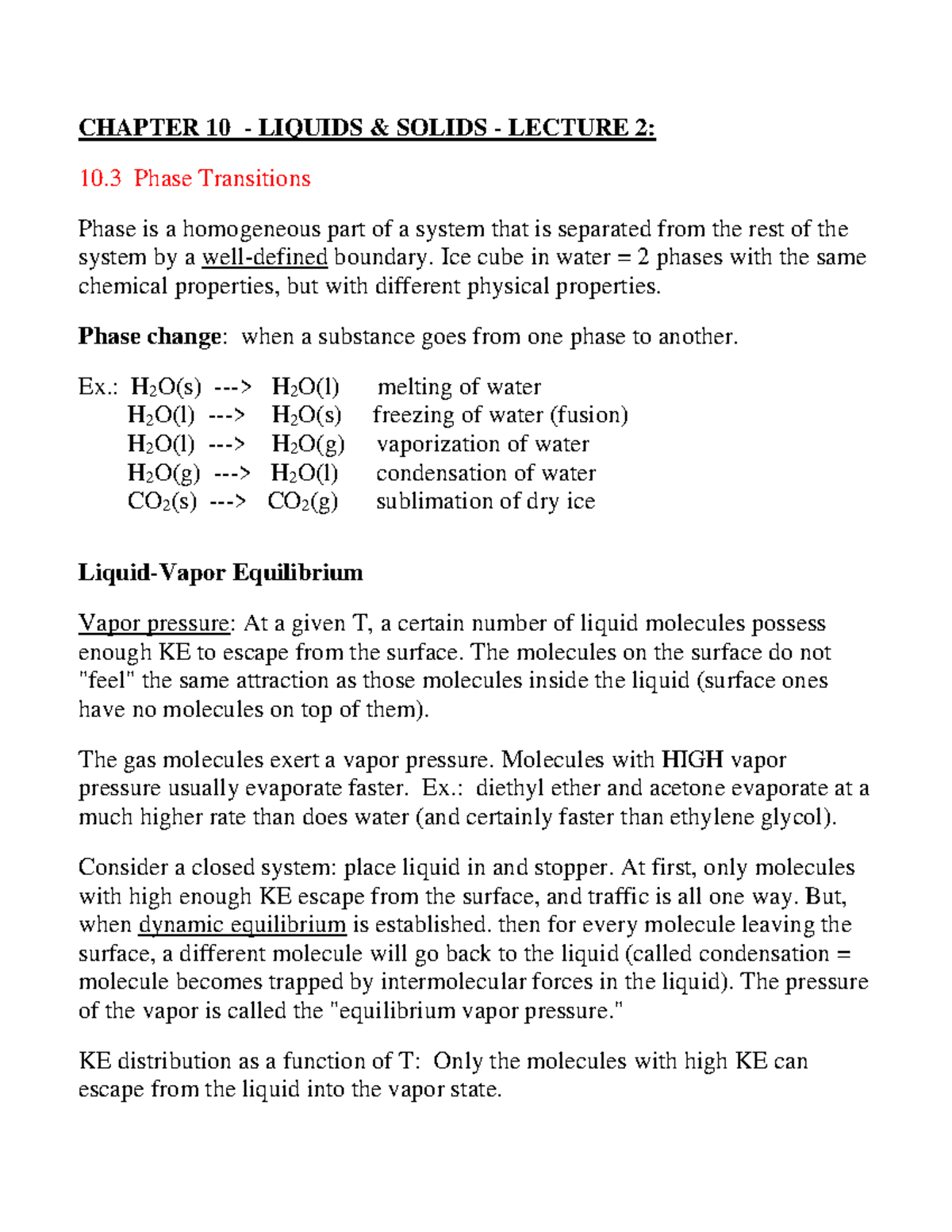 Chapter 10LEC2 - Student - CHAPTER 10 - LIQUIDS & SOLIDS - LECTURE 2: ...