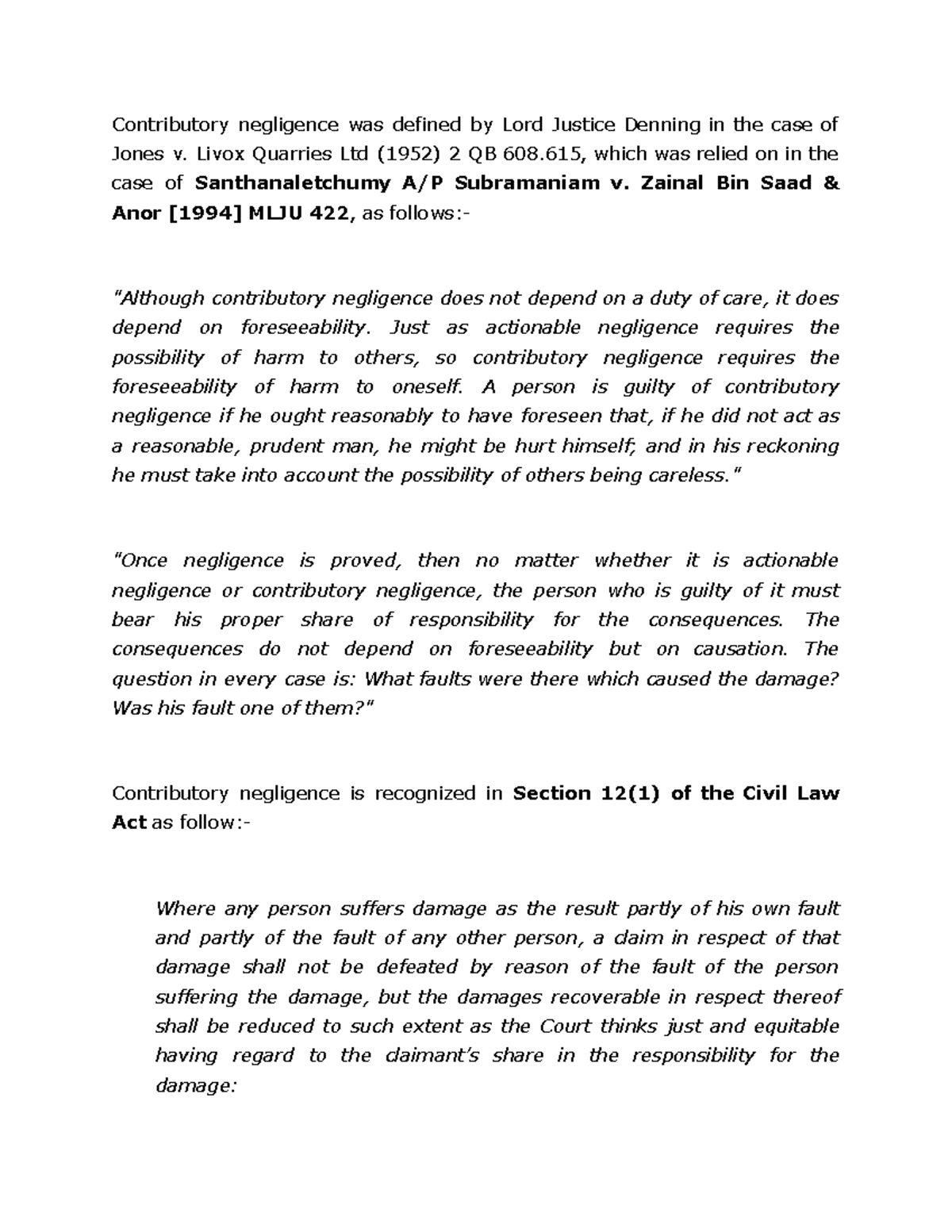 Contributory Negligence In A Strict Contractual Claim - Contributory ...