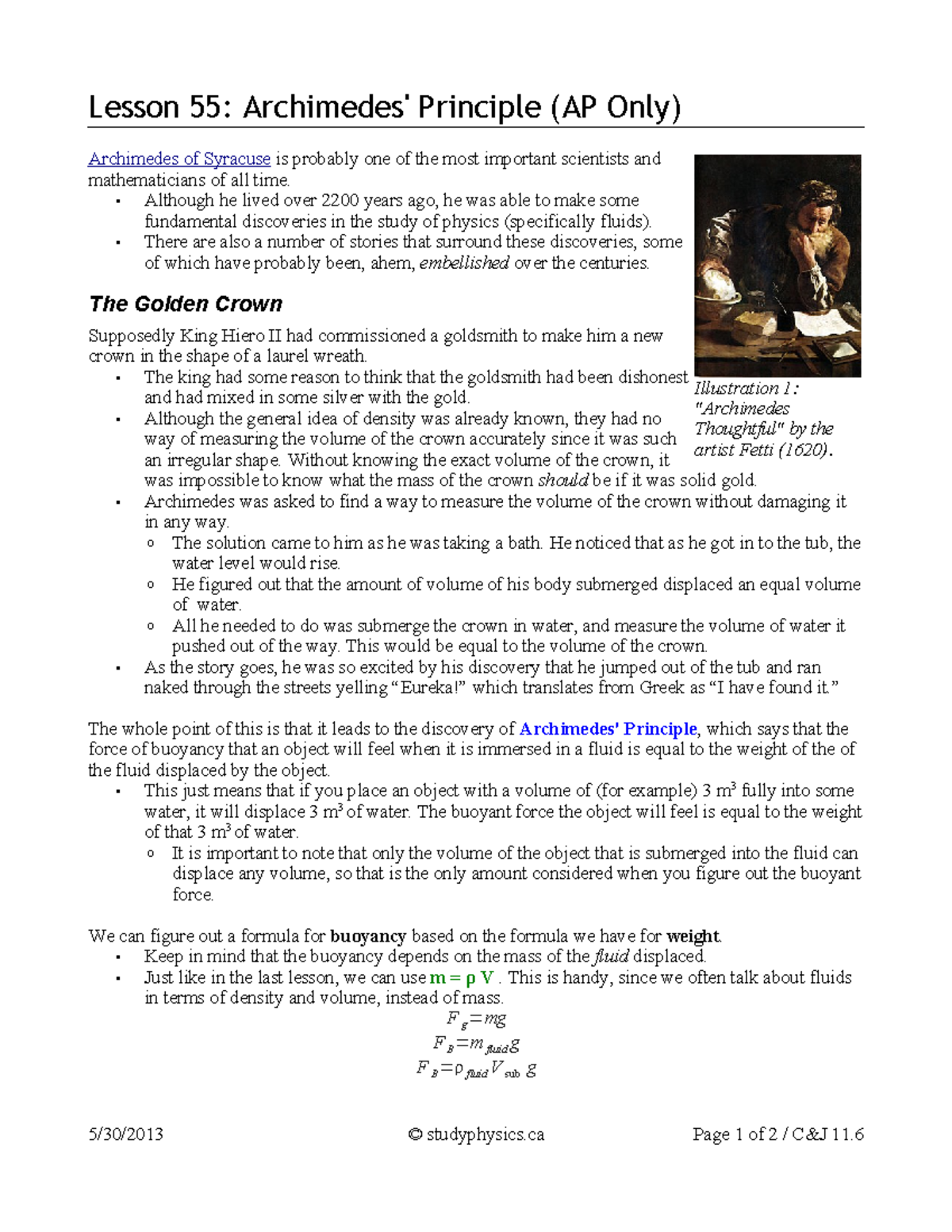 55 archimedes - Detailed lecture notes for physics with examples ...