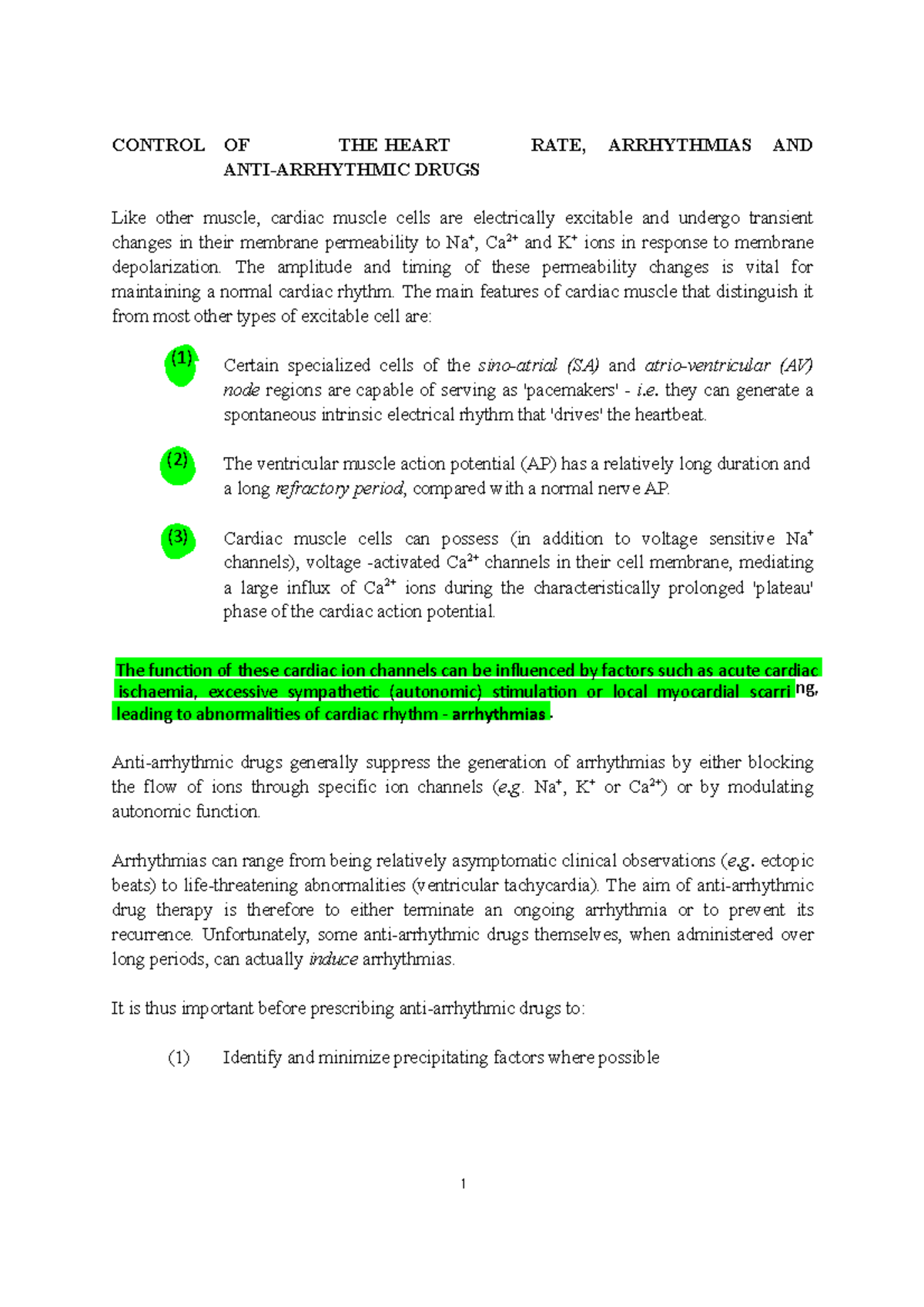 Arrhythmia Lecture 2021 Lecture notes - 1 (1) (2) (3) ng, leading to ...
