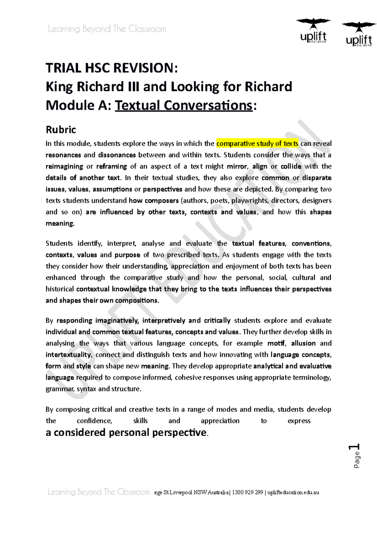 Trial 2021 Richard 3rd preparation - TRIAL HSC REVISION: King Richard ...