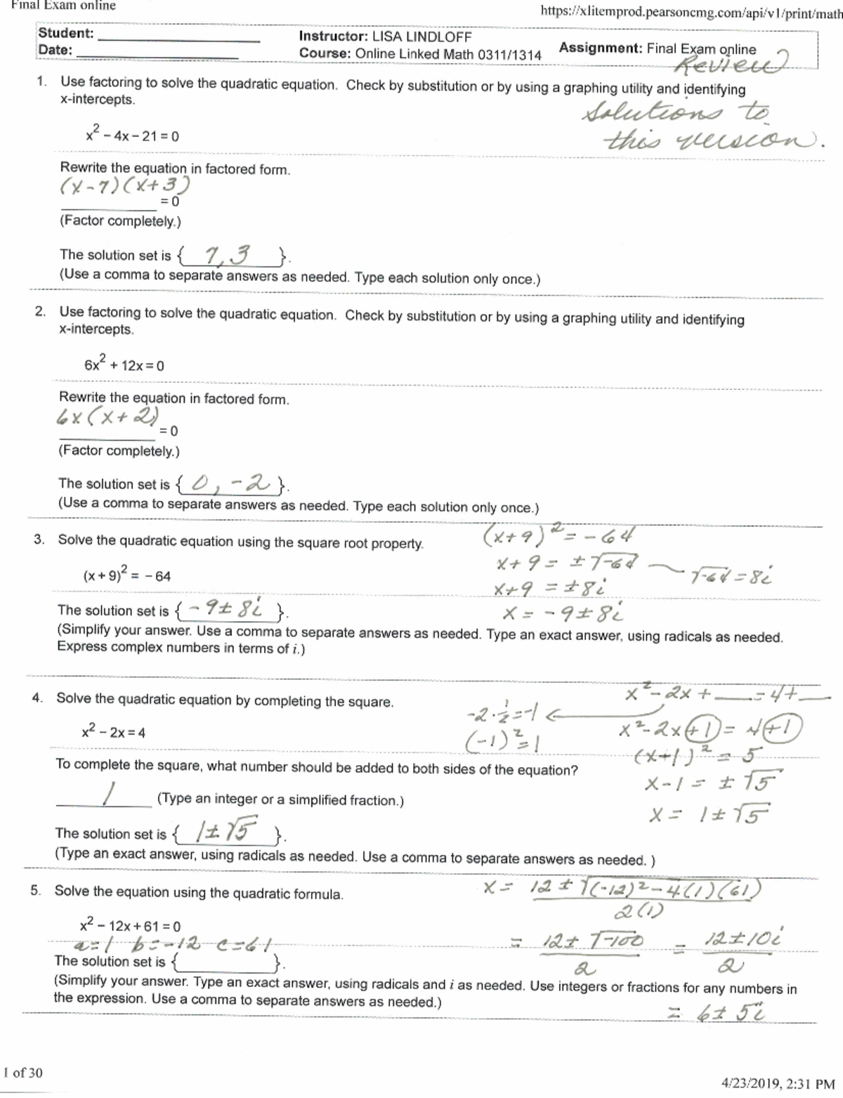 Solutions Review 1314 exam - Math 1314-L01 - Studocu